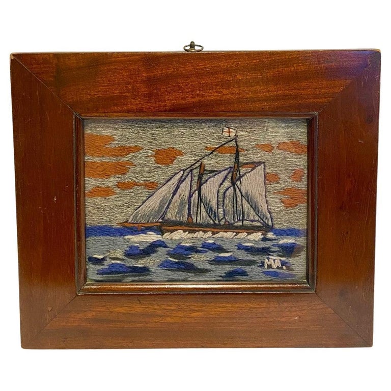 19th Century Small Sailor's Woolie with Schooner, Signed M.A., circa ...