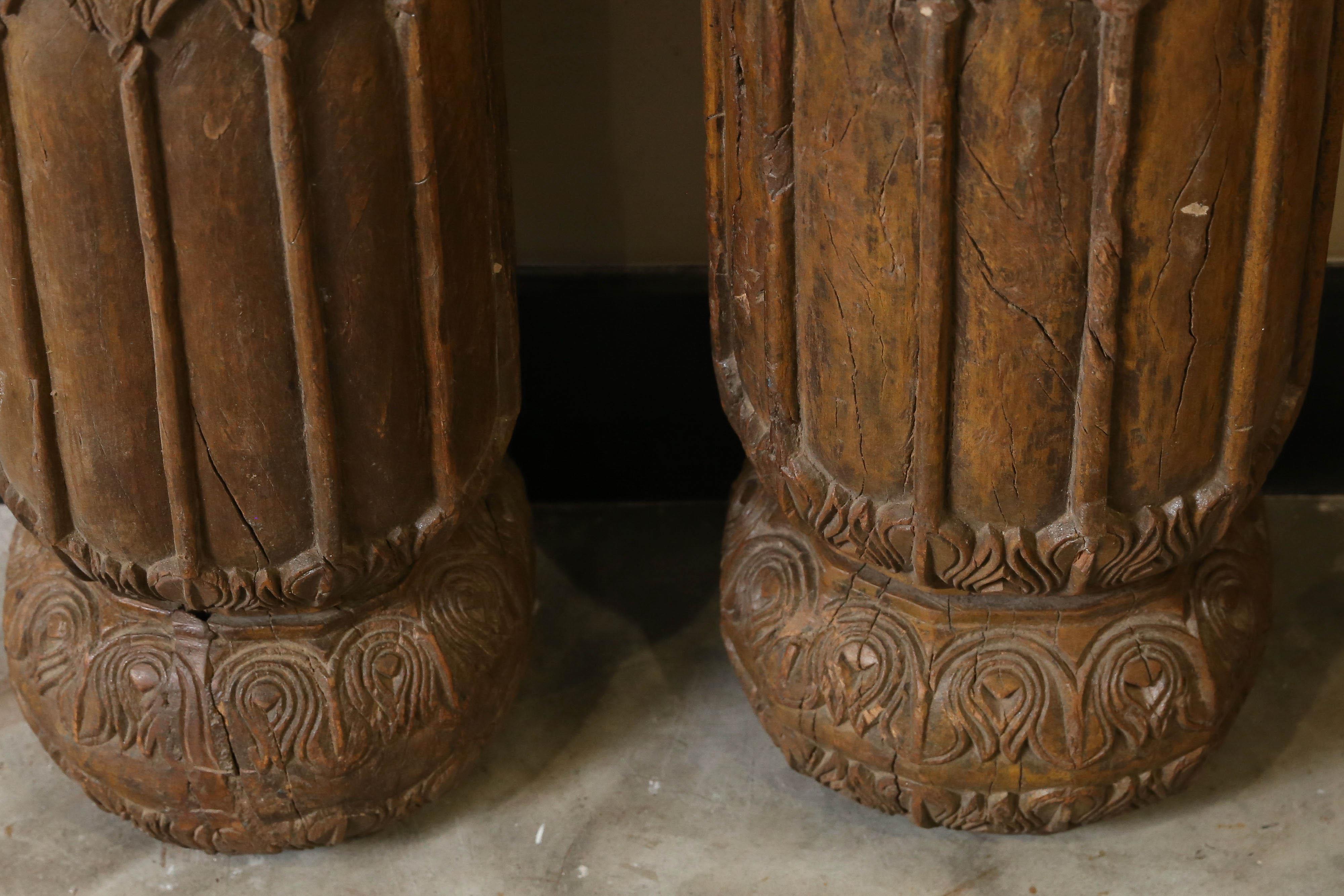 19th Century Solid Teak Wood Indoor Shaped Columns from Chettinad in ...