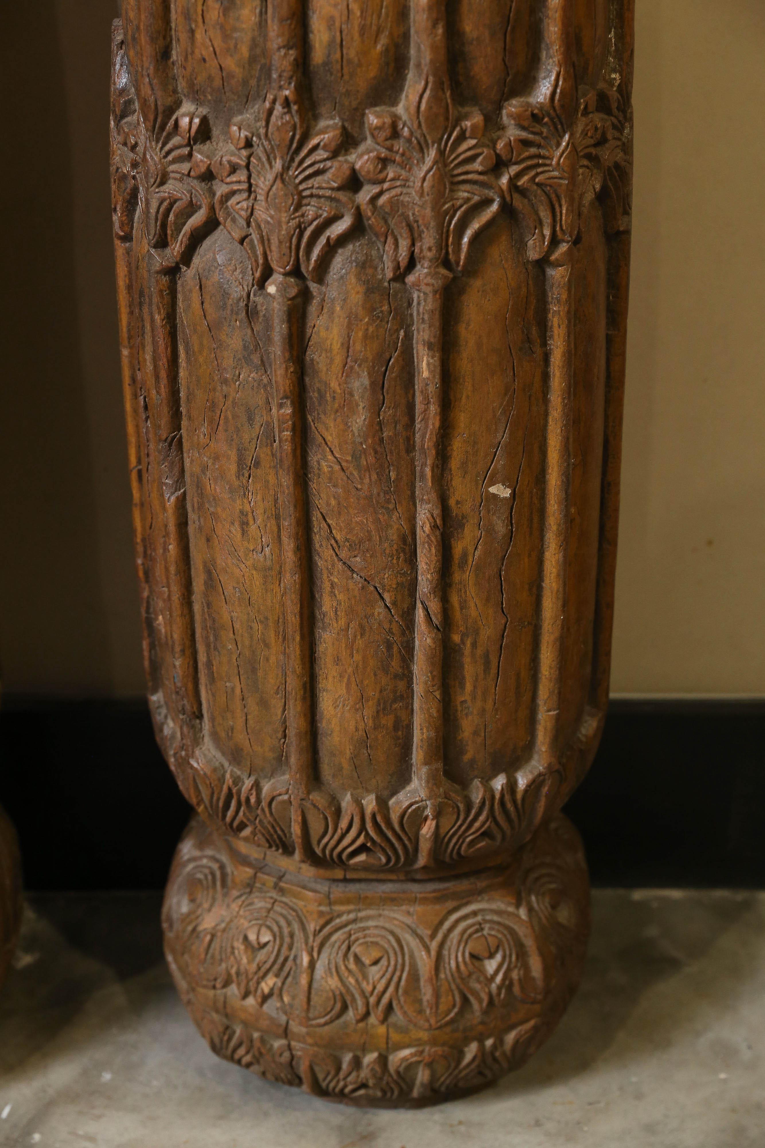 19th Century Solid Teak Wood Indoor Shaped Columns from Chettinad in ...