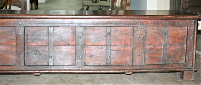 19th Century Solid Teak Wood Linen Chest Modified as Bench with Storage ...