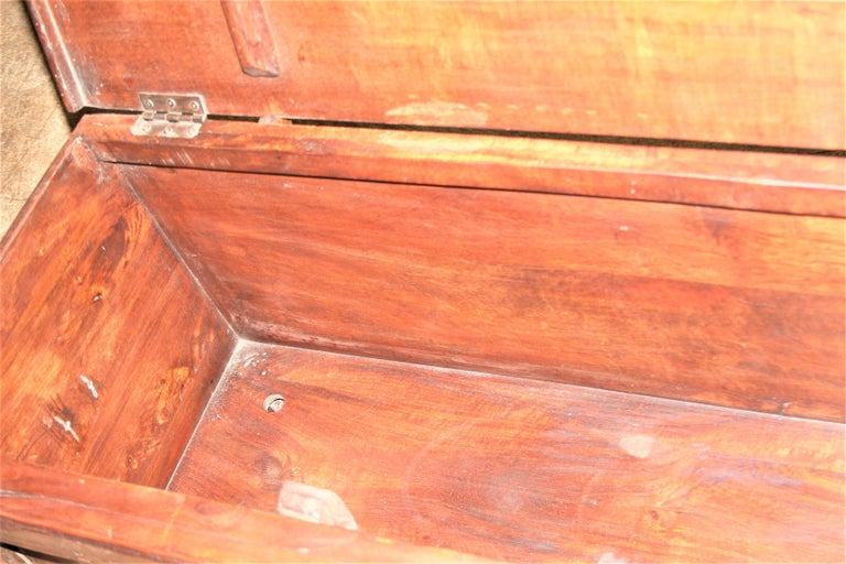 19th Century Solid Teak Wood Linen Chest Modified as Bench with Storage ...