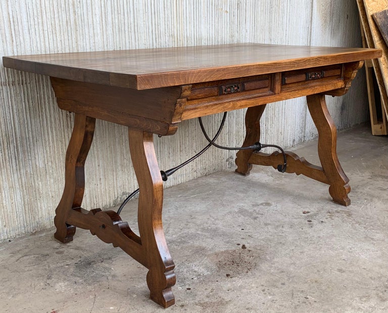 19th Century Solid Walnut Baroque Lyre-Leg Trestle Refectory Desk ...