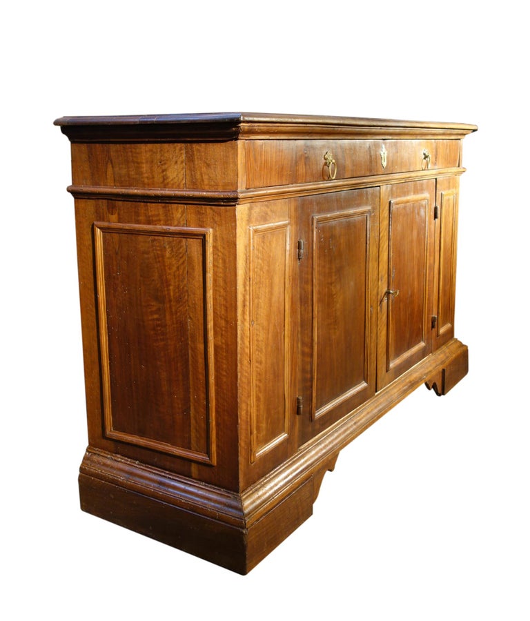 19th Century Solid Walnut Italian 2-Door Credenza with Drawer at 1stDibs