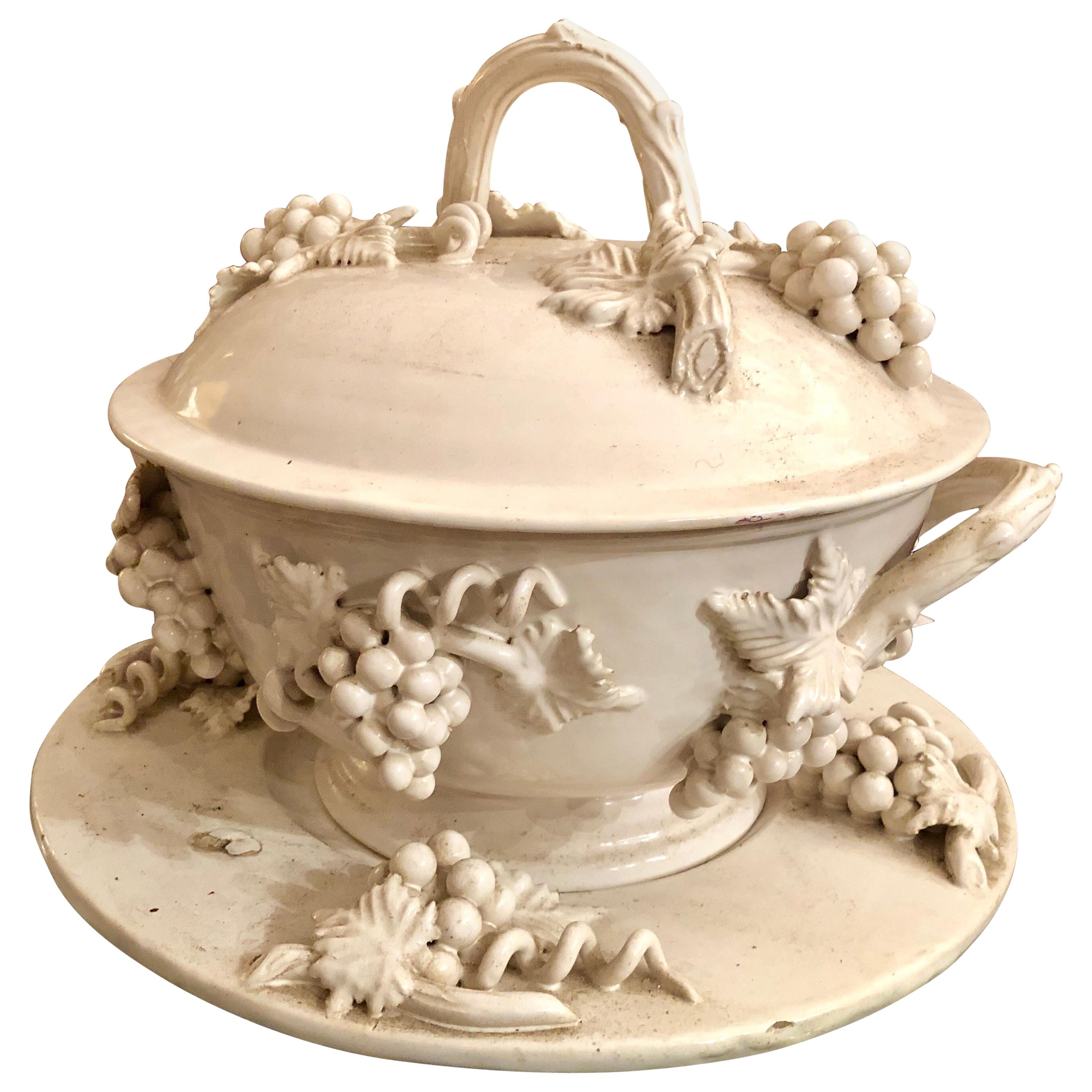 19th Century Soup Porcelain Tureen, Paris Lidded Grapes , France at 1stDibs