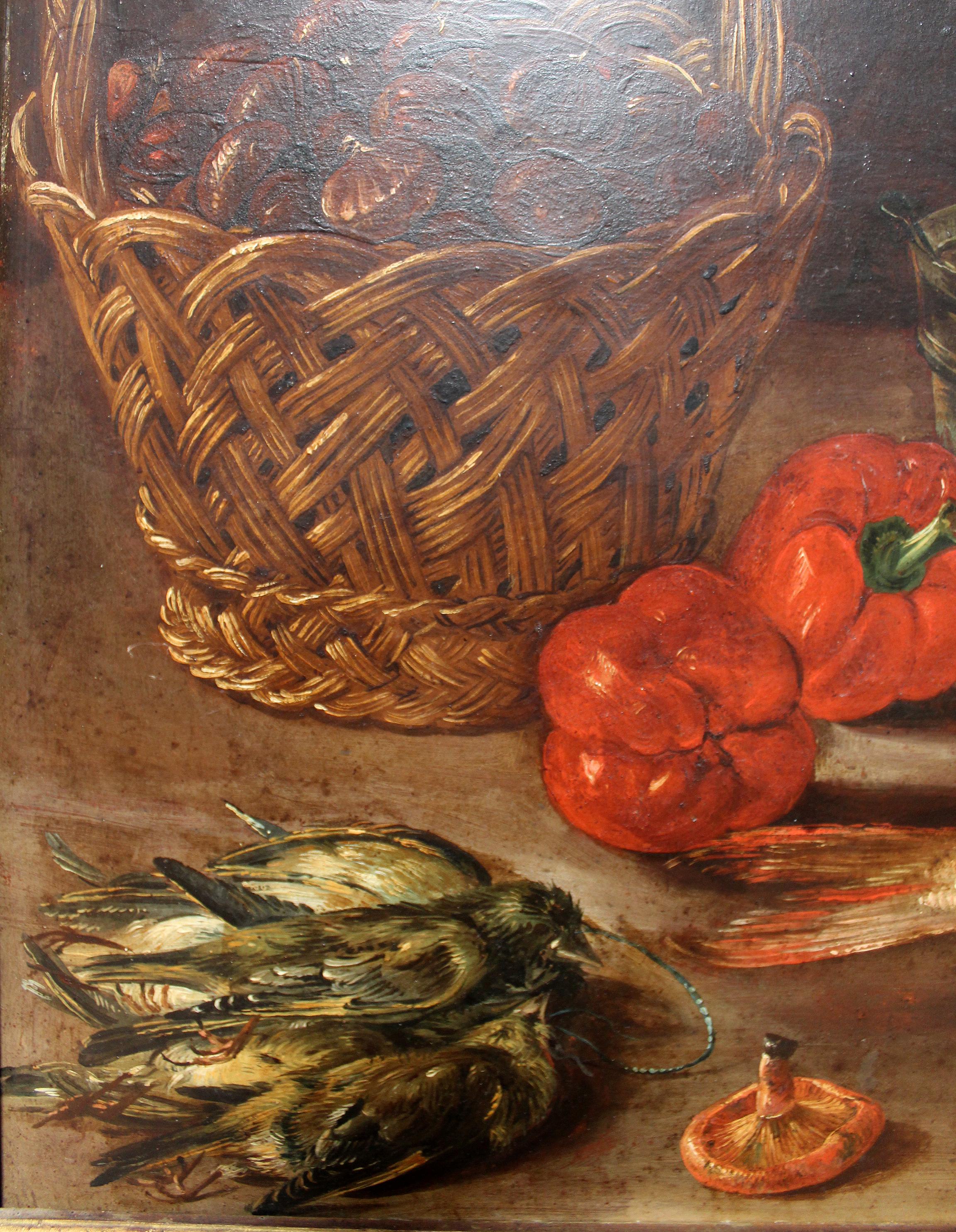 19th Century Spanish Bodegon with Fish and Alcora Ceramic Oil on Carton ...