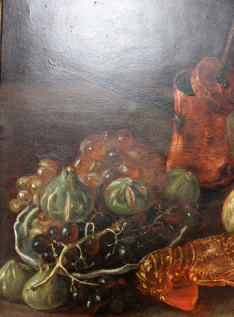 19th Century Spanish Bodegon with Lobster and Melon Still Life Oil on ...