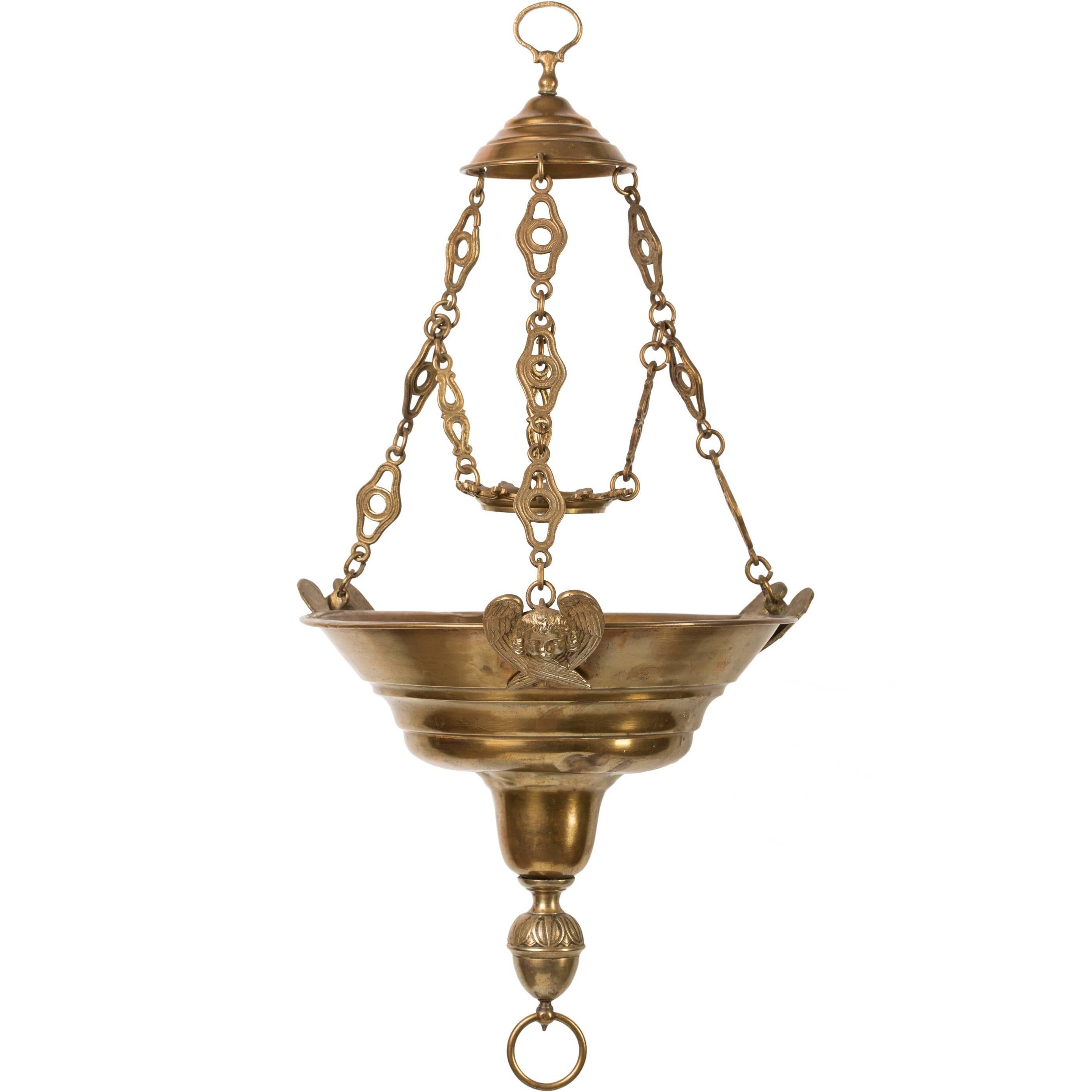 19th Century Spanish Brass Hanging Church Sanctuary Lamp with Angels ...