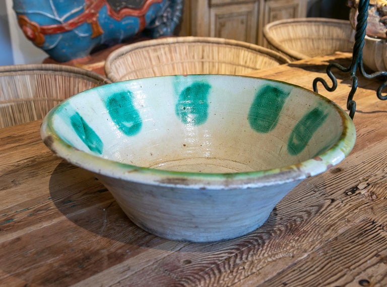19th Century Spanish Ceramic Basin hand painted and Glazed in Green ...