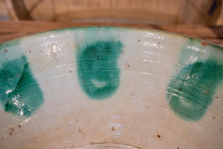 19th Century Spanish Ceramic Basin hand painted and Glazed in Green ...