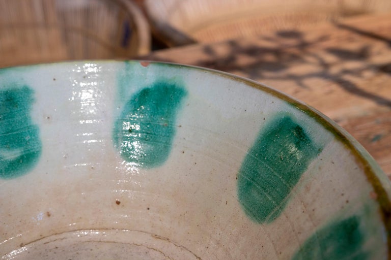 19th Century Spanish Ceramic Basin hand painted and Glazed in Green ...