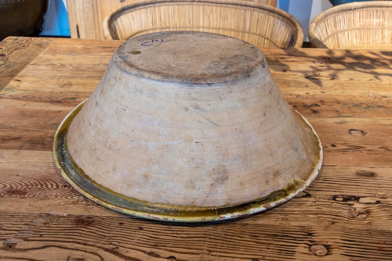 19th Century Spanish Ceramic Basin hand painted and Glazed in Green ...