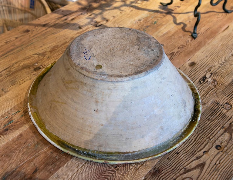 19th Century Spanish Ceramic Basin hand painted and Glazed in Green ...