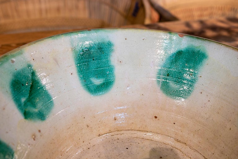 19th Century Spanish Ceramic Basin hand painted and Glazed in Green ...