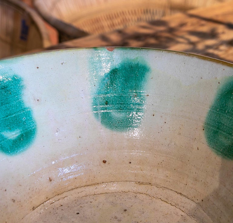 19th Century Spanish Ceramic Basin hand painted and Glazed in Green ...