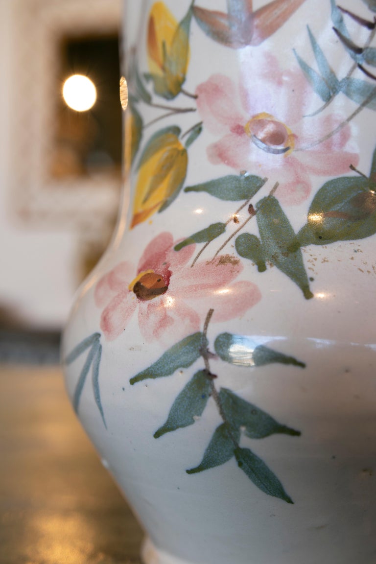 19th Century Spanish Ceramic Jug Hand Painted with Flowers For Sale at ...
