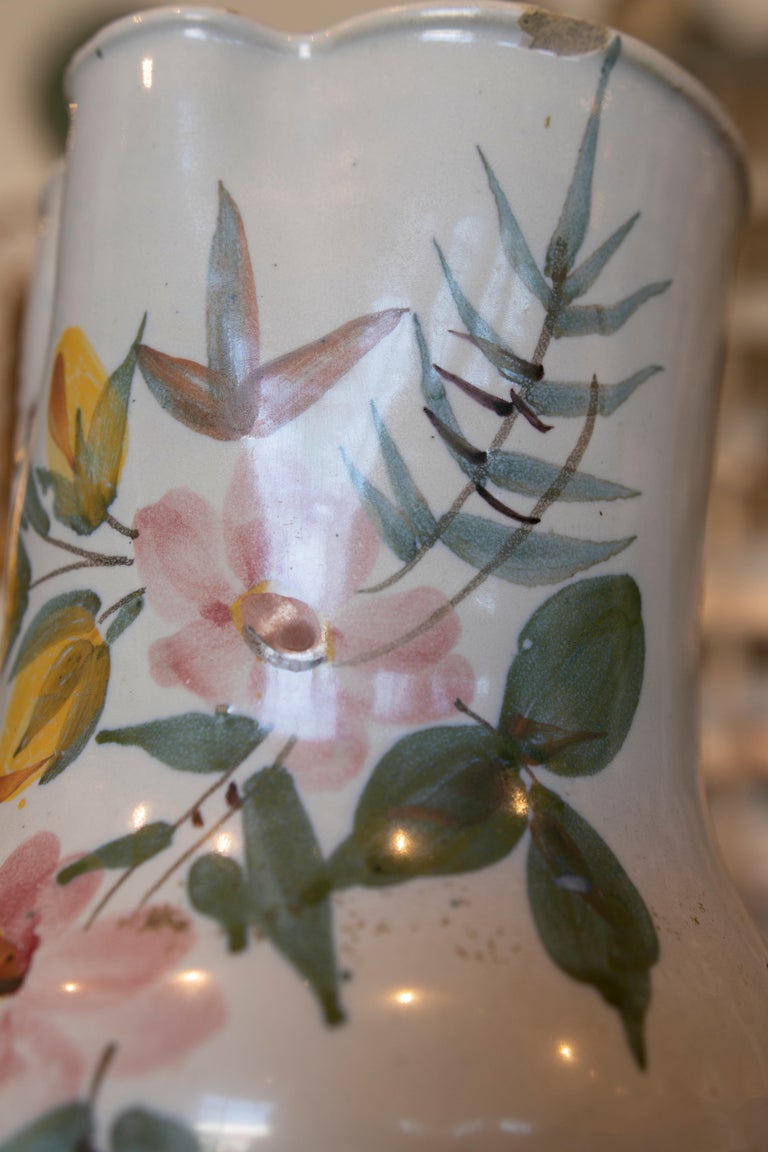 19th Century Spanish Ceramic Jug Hand Painted with Flowers For Sale at ...