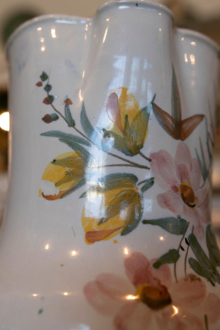 19th Century Spanish Ceramic Jug Hand Painted with Flowers For Sale at ...