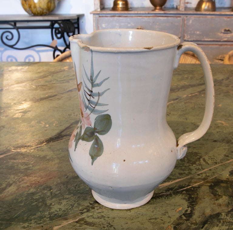 19th Century Spanish Ceramic Jug Hand Painted with Flowers For Sale at ...