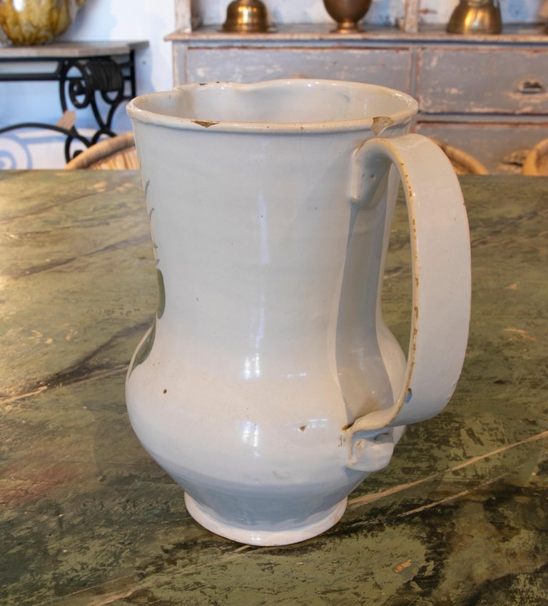 19th Century Spanish Ceramic Jug Hand Painted with Flowers For Sale at ...