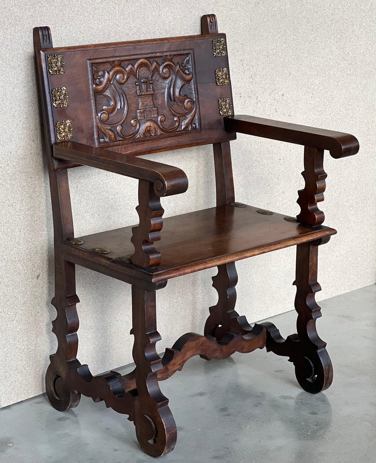 19th Century Spanish Colonial Altar Carved Armchairs with Wood Seat and ...