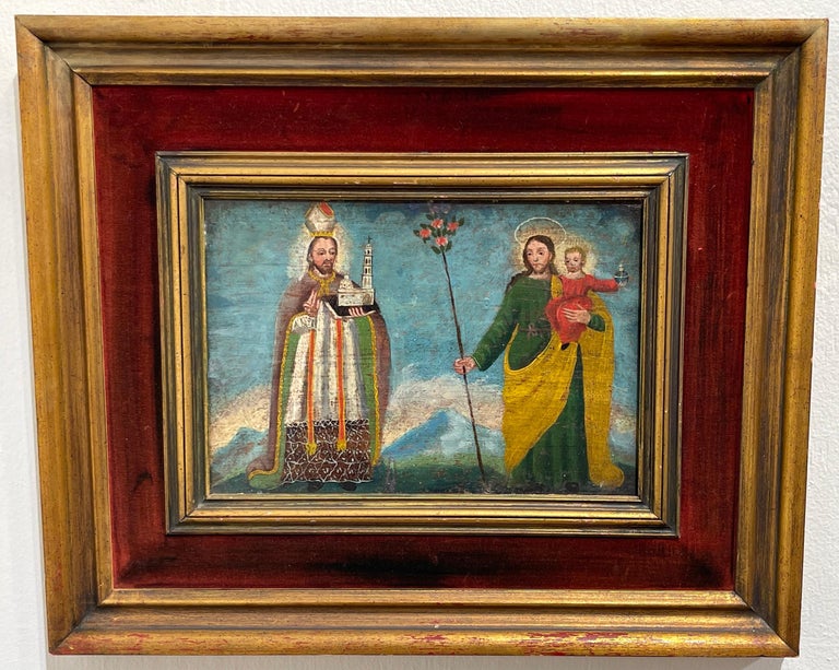 19th Century Spanish Colonial Icon /Retablo Saint and Christ and Child ...
