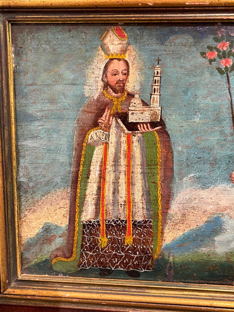 19th Century Spanish Colonial Icon /Retablo Saint and Christ and Child Landscape For Sale at 1stDibs
