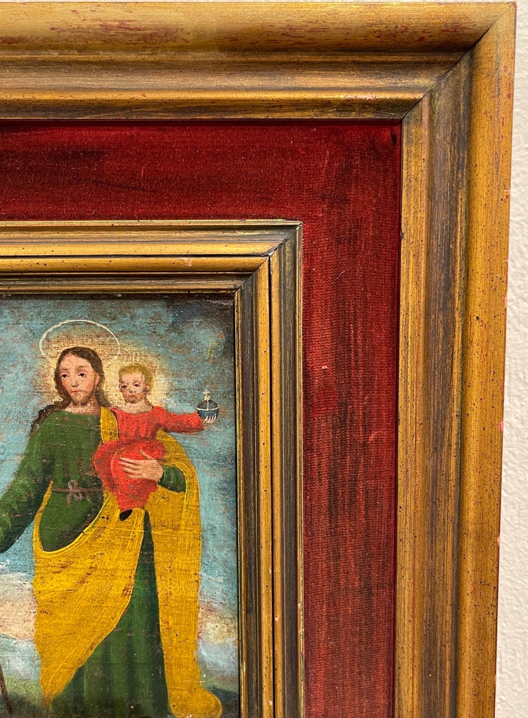 19th Century Spanish Colonial Icon / Retablo Saint and Christ and Child ...
