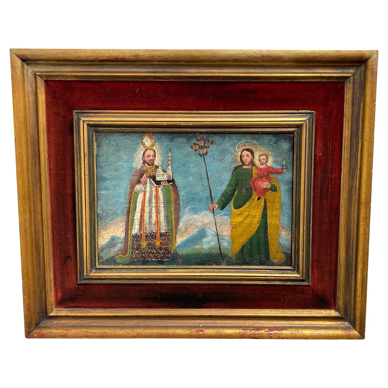 19th Century Spanish Colonial Icon / Retablo Saint and Christ and Child ...