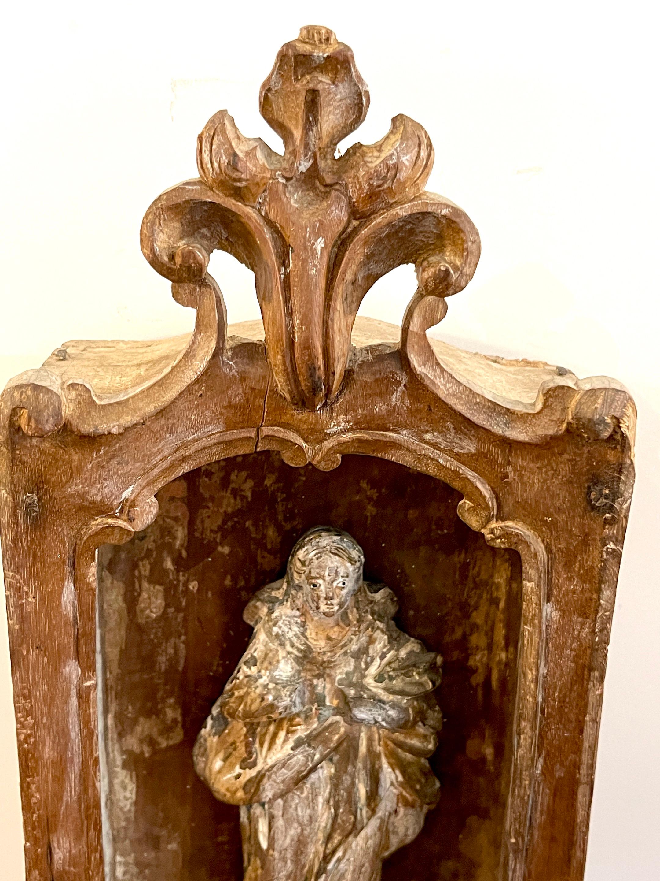 19th Century Spanish Colonial Santos Wall Hanging Shrine of the Virgin Mary For Sale at 1stDibs
