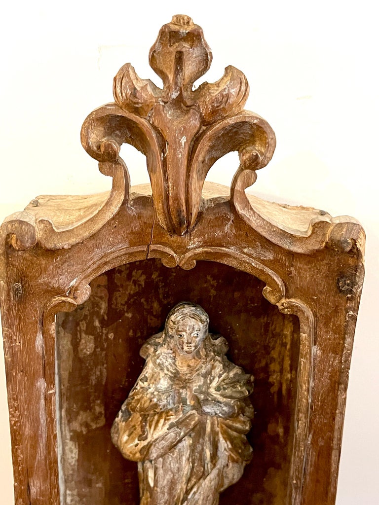 19th Century Spanish Colonial Santos Wall Hanging Shrine of the Virgin ...
