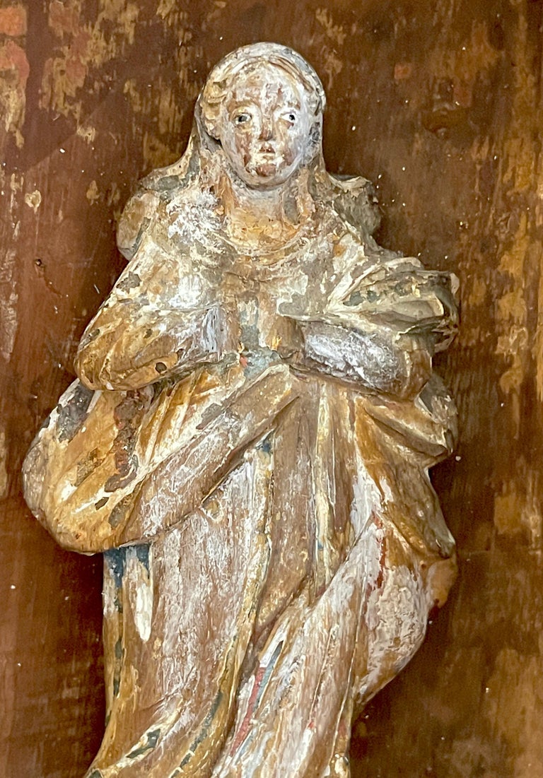 19th Century Spanish Colonial Santos Wall Hanging Shrine of the Virgin Mary For Sale at 1stDibs