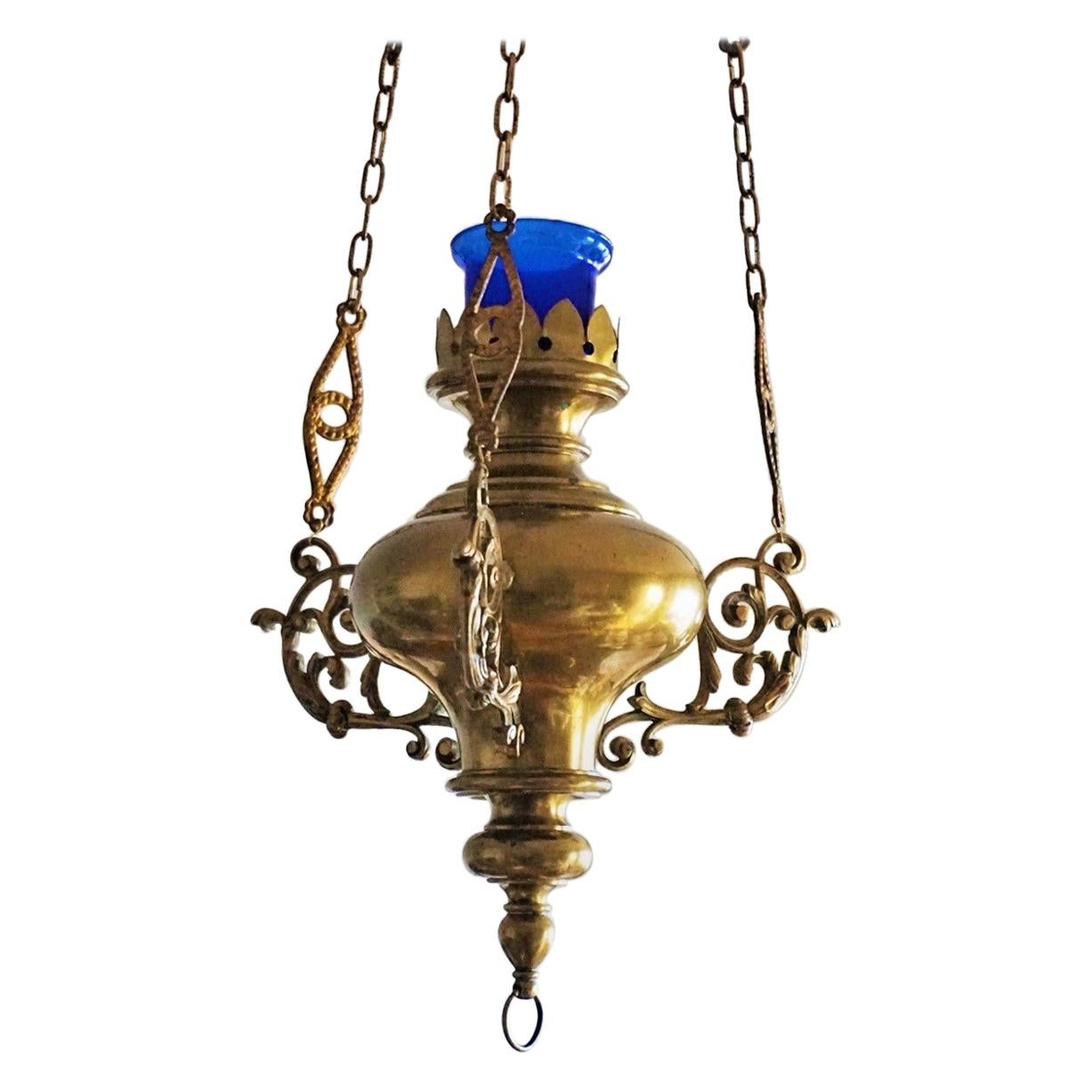 Small and Wonderful Bronze and Brass Gothic Revival Church Pendant Six ...