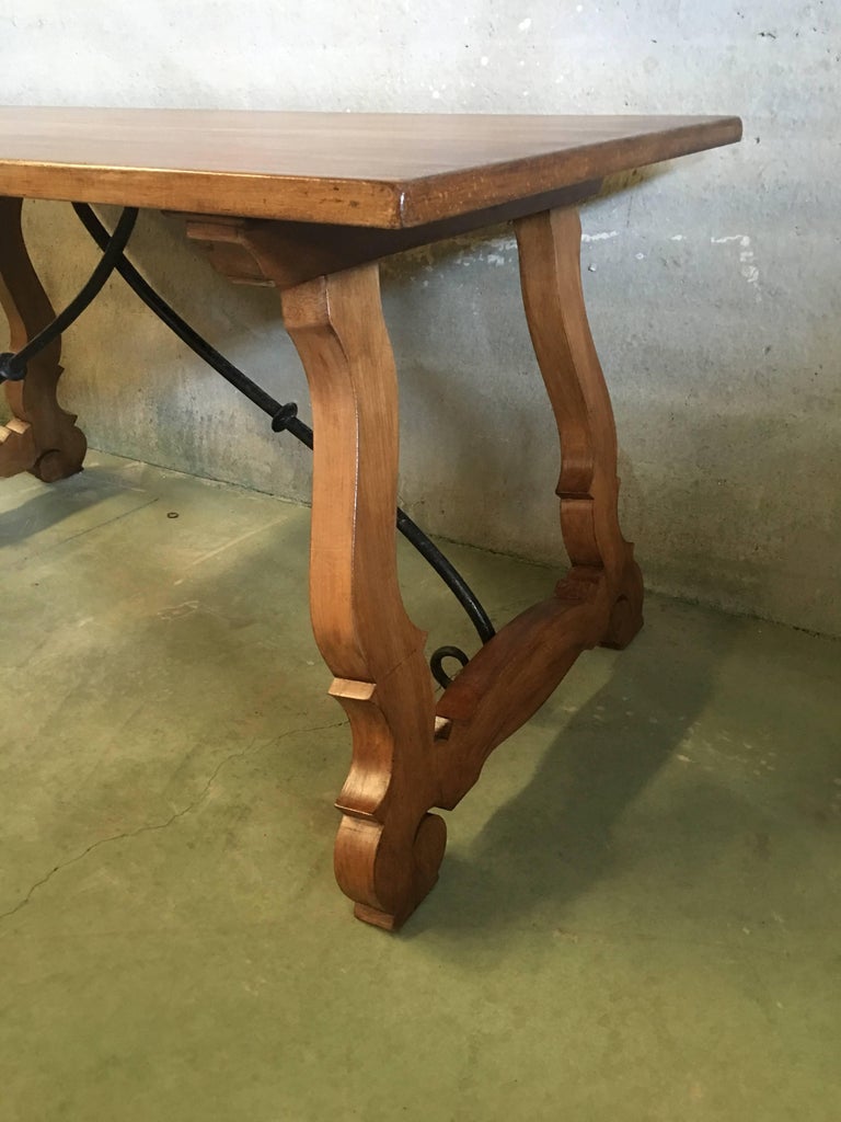 19th Century Spanish Farm Trestle Lyre Leg Table with Forged Iron For ...