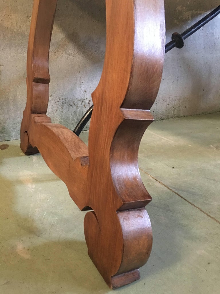 19th Century Spanish Farm Trestle Lyre Leg Table with Forged Iron For ...