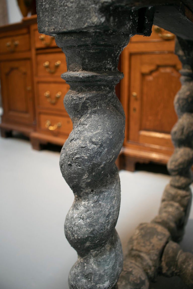 19th Century Spanish Farmhouse Painted Table w/ Scroll Feet at 1stDibs