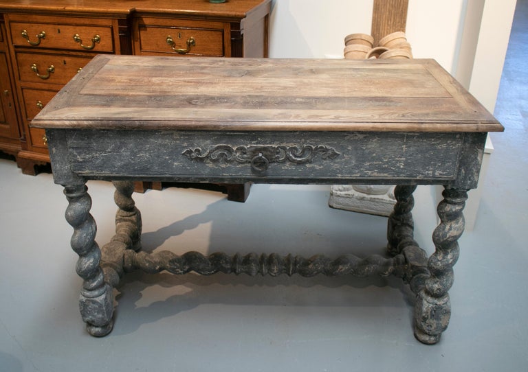 19th Century Spanish Farmhouse Painted Table w/ Scroll Feet at 1stDibs