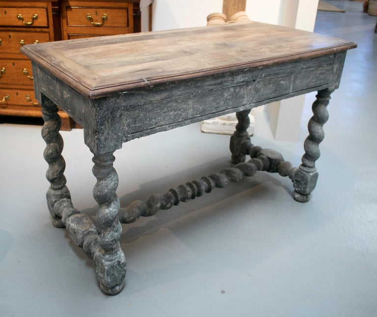 19th Century Spanish Farmhouse Painted Table w/ Scroll Feet at 1stDibs