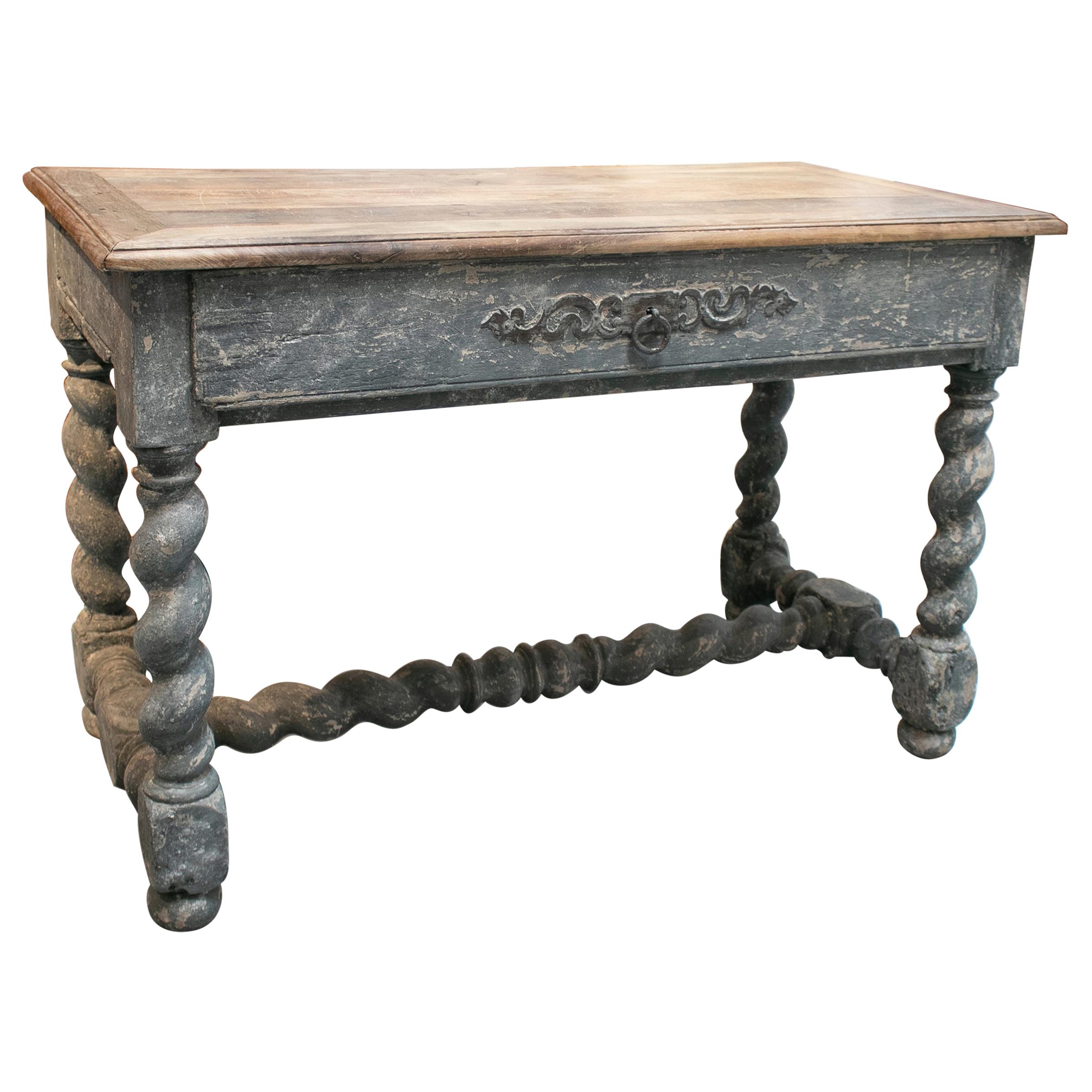 19th Century Spanish Farmhouse Painted Table w/ Scroll Feet at 1stDibs