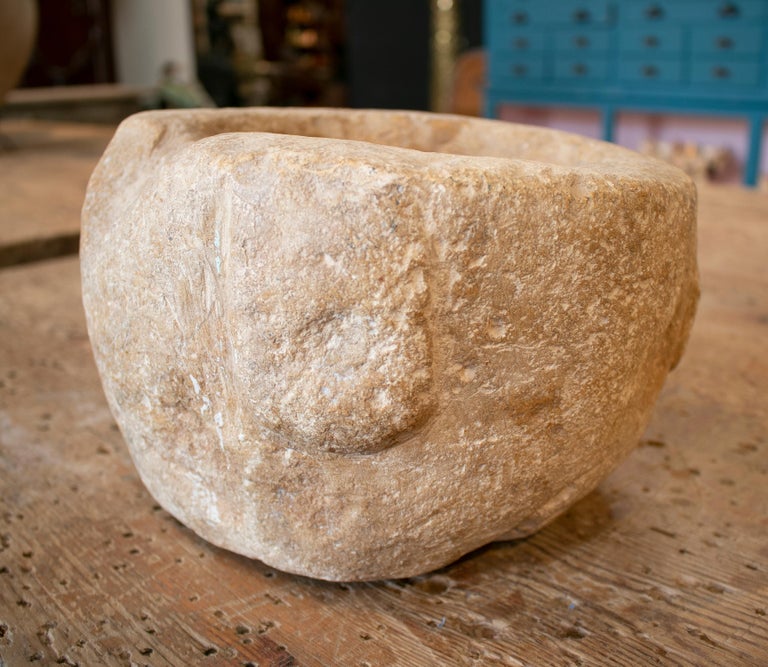 19th Century Spanish Hand Carved Kitchen Stone Mortar For Sale at 1stDibs