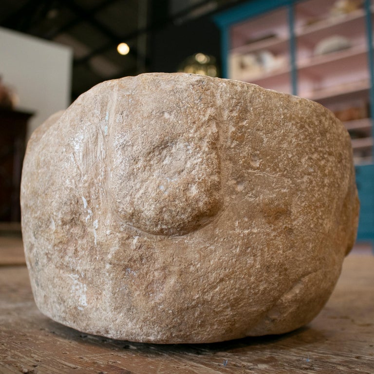 19th Century Spanish Hand Carved Kitchen Stone Mortar For Sale at 1stDibs
