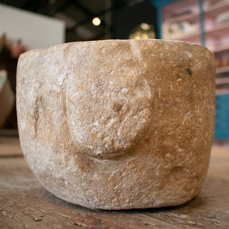 19th Century Spanish Hand Carved Kitchen Stone Mortar For Sale at 1stDibs