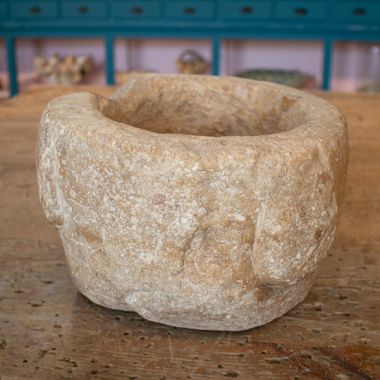 19th Century Spanish Hand Carved Kitchen Stone Mortar For Sale at 1stDibs