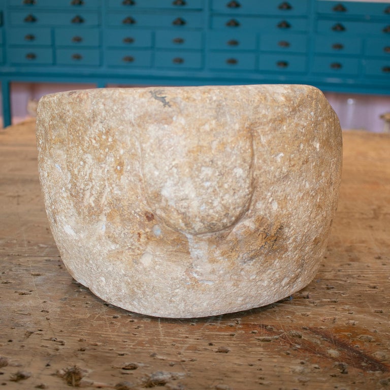 19th Century Spanish Hand Carved Kitchen Stone Mortar For Sale at 1stDibs