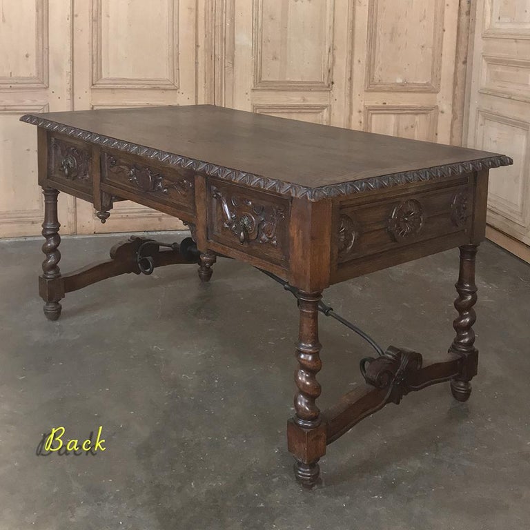 19th Century Spanish Hand Carved Oak Writing Desk with Wrought Iron at ...