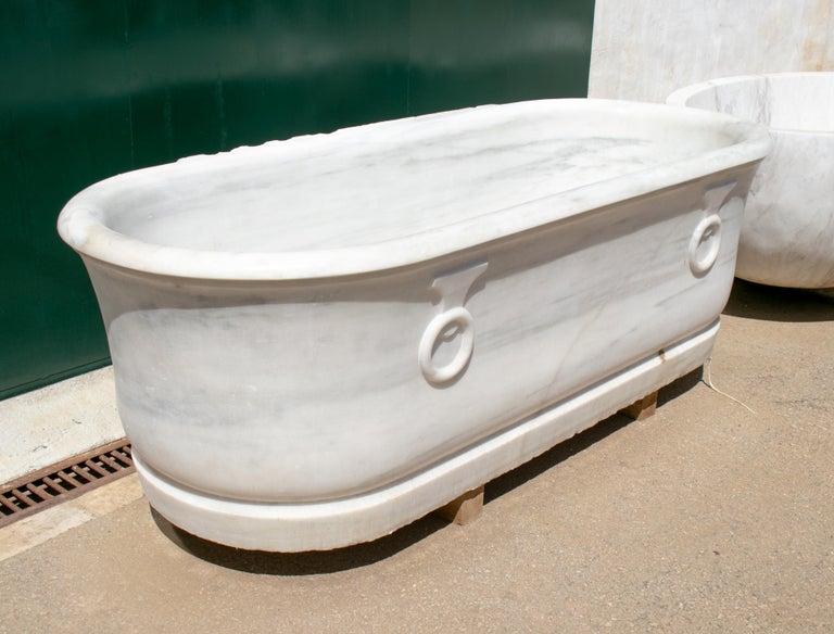 19th Century Spanish Hand Carved One Piece Marble Bath with Rings For ...