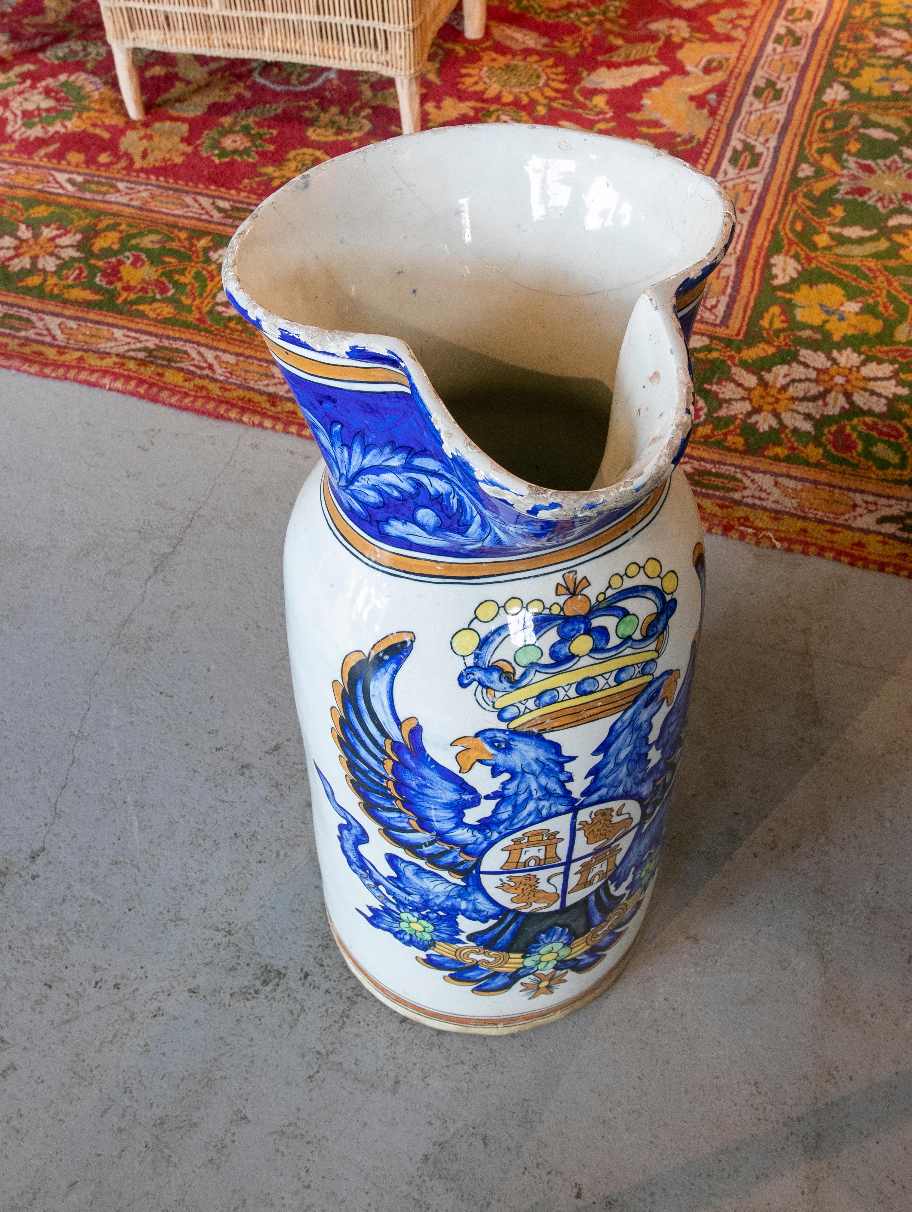 19th Century Spanish Hand Painted and Glazed Talavera Ceramic Jug at ...