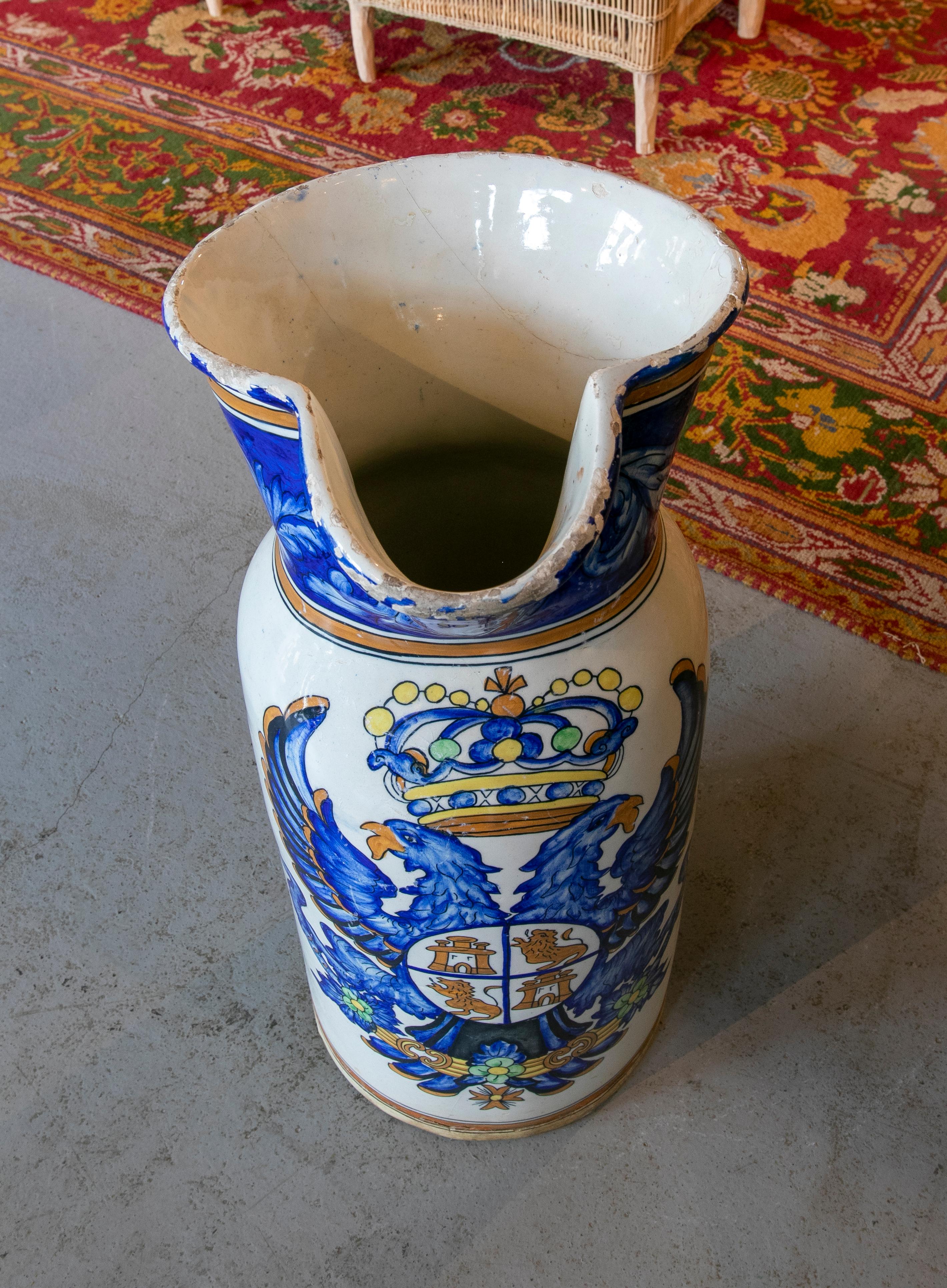 19th Century Spanish Hand Painted and Glazed Talavera Ceramic Jug at ...