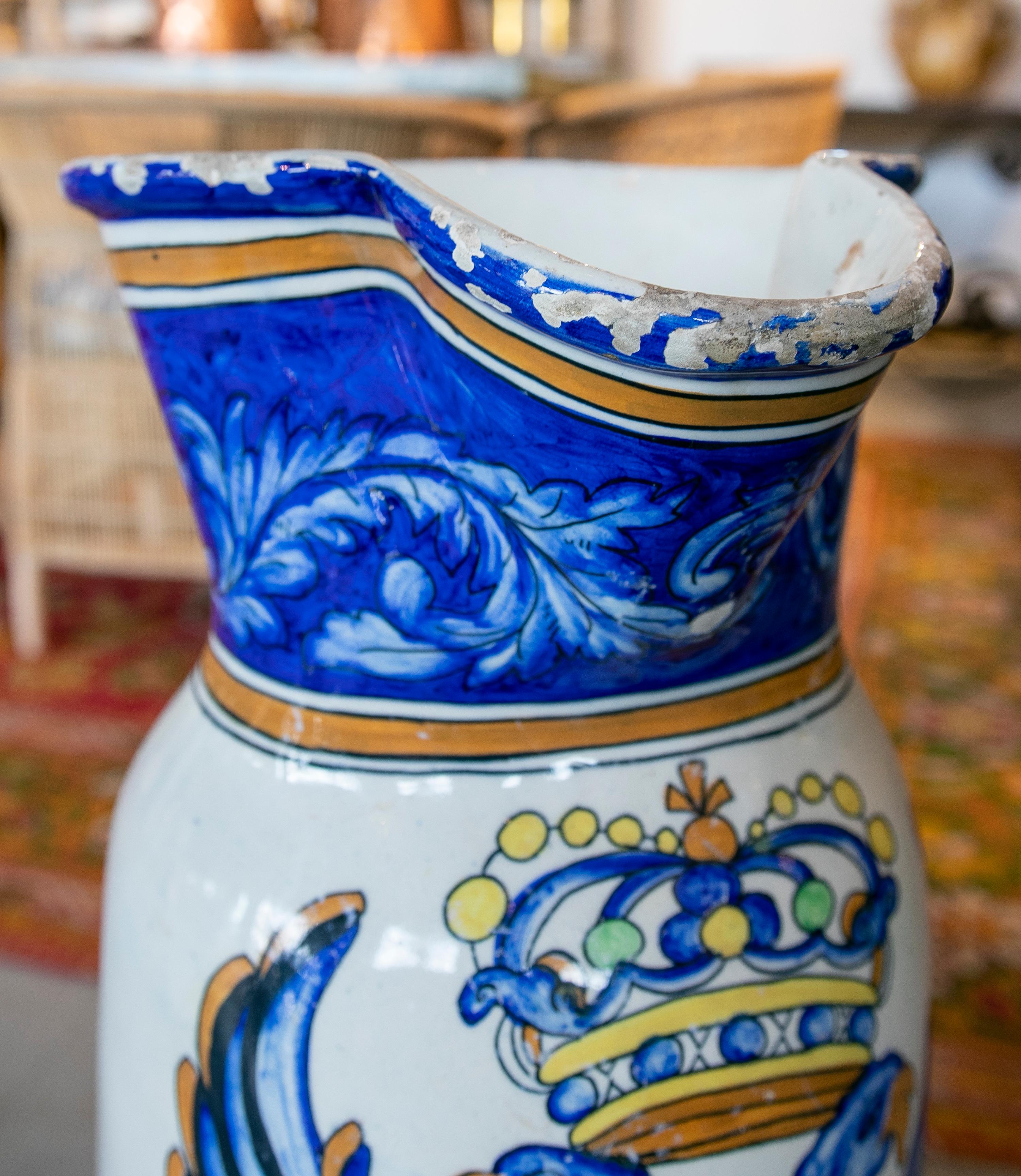 19th Century Spanish Hand Painted and Glazed Talavera Ceramic Jug at ...