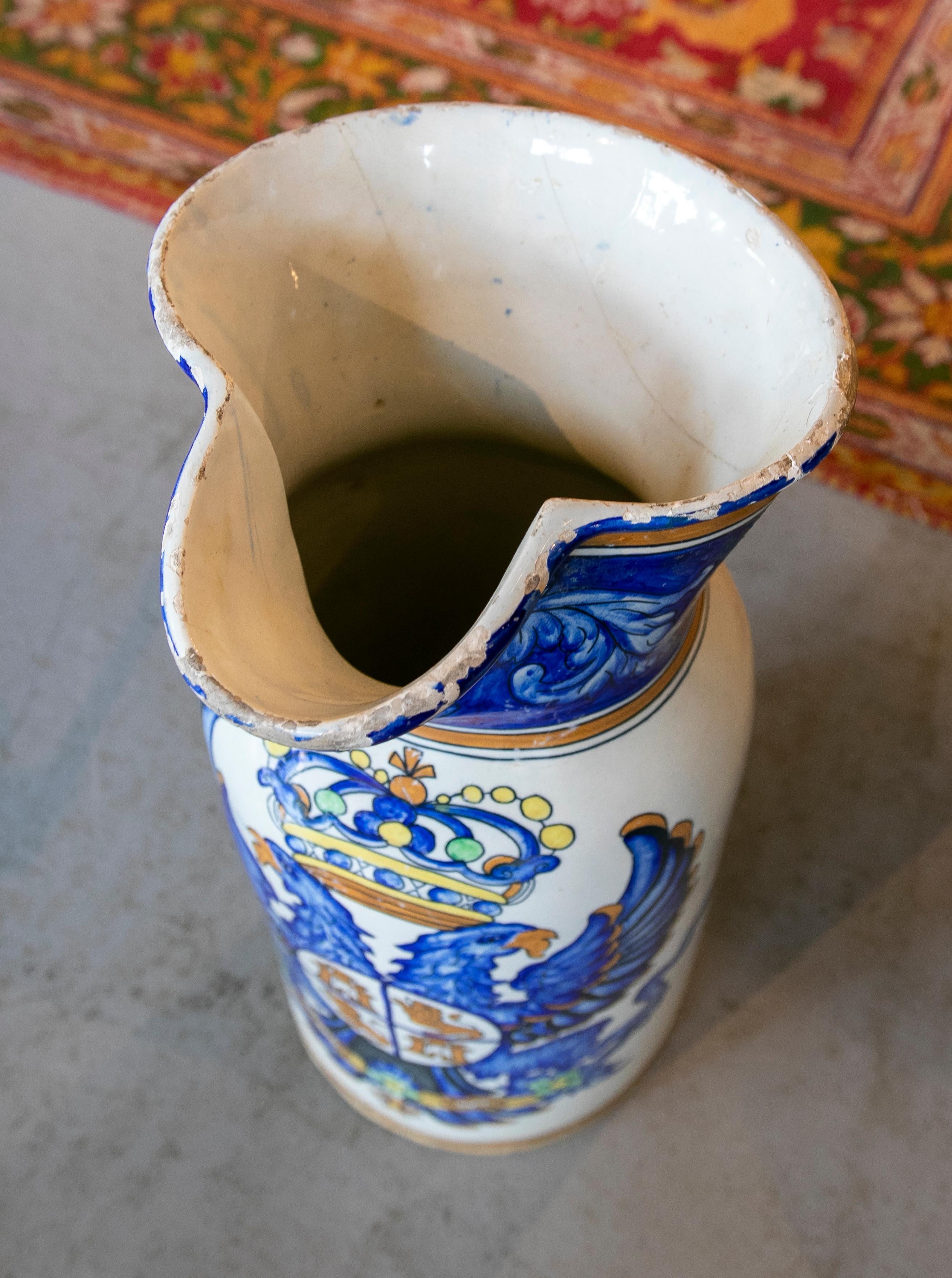 19th Century Spanish Hand Painted and Glazed Talavera Ceramic Jug at ...