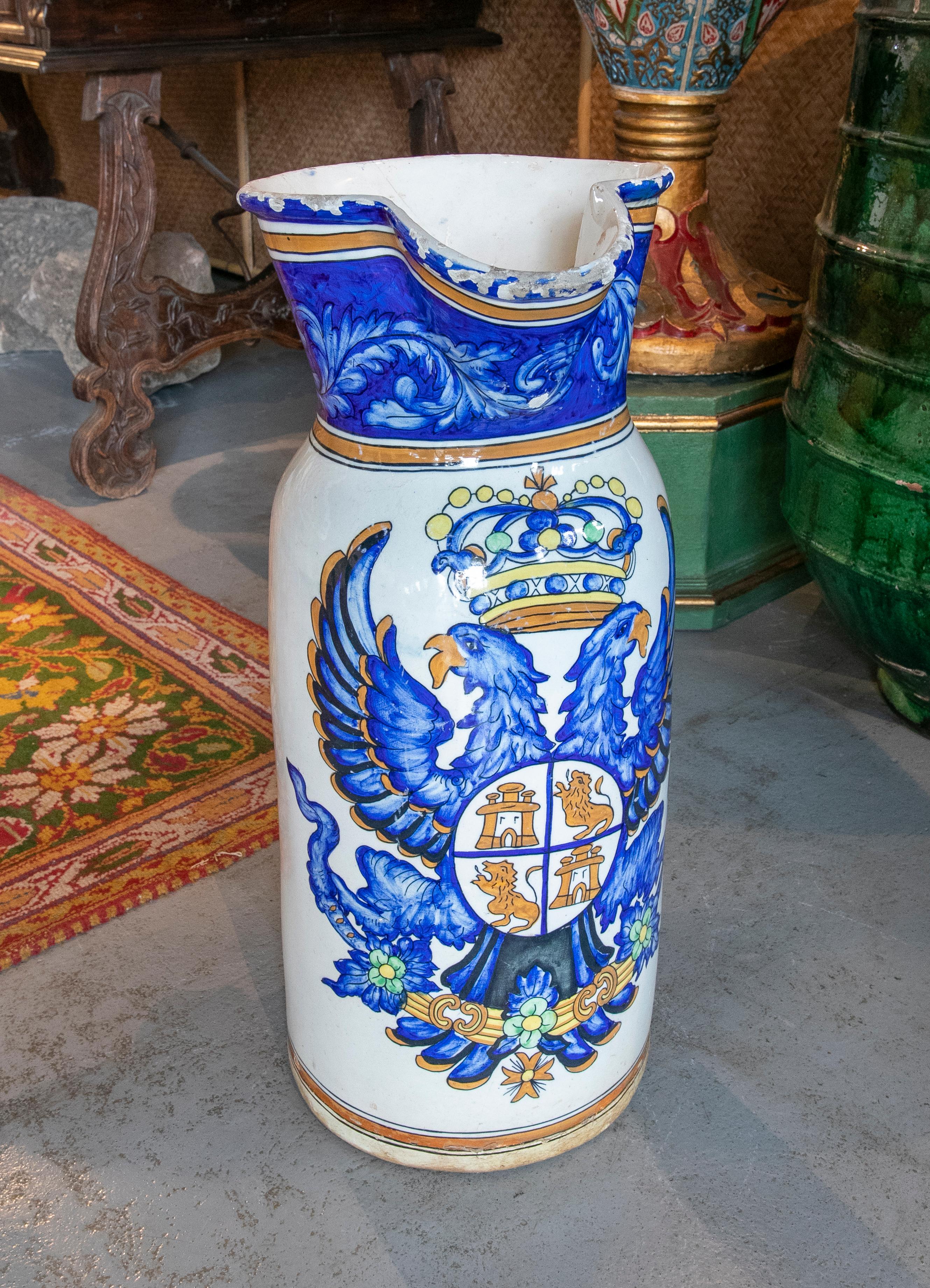 19th Century Spanish Hand Painted and Glazed Talavera Ceramic Jug at ...